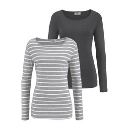 Flashlights Damen Langarmshirt "aus Baumwolle, Trendstarke Farben und Streifen, im Doppelpack", bunt, Basic, Gr. 40, gestreift, unifarben, Rippware,