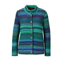 GOLDNER Damen Strickjacke "Kurzgr&ouml;&szlig;e Multicolor Woll-Jacke mit Stehkragen", blau, Gr. 21, Obermaterial: 53% Schurwolle WV. 47% Polyacryl PAN.,