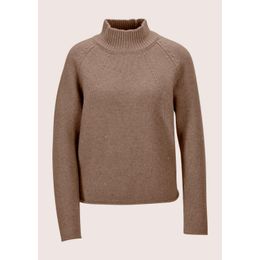 Madeleine Mode MADELEINE Damen Longpullover "Strickpullover Moderner Glattstrickpullover mit Stehkragen", braun, Modern, Gr. 36, Obermaterial: 64% Wolle mw. 19%