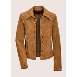 Madeleine Mode MADELEINE Damen Jeansjacke "Lederjacke Kurzjacke mit &Ouml;sendetails", beige, Modern, Gr. 40, Obermaterial: 100% Ziegenveloursleder GOVL., Jacken,