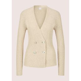 Madeleine Mode MADELEINE Damen Strickjacke "Strickblazer Edle Strickjacke als Doppelreiher, V-Ausschnitt", wei&szlig;, Modern, Gr. 38, Obermaterial: 55% Leinen LI. 45%