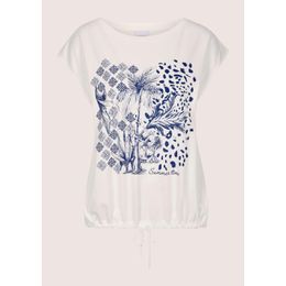 Madeleine Mode Kurzarmshirt MADELEINE "Shirt Sommerliches Print-Shirt, Kurzarm", Damen, Gr. 34, wollwei&szlig;, marine, Obermaterial: 50% Baumwolle CO. 50% Modal CMD., Modern, gerade, Shirts, Shirt mit Rundhalsasschnitt mit Blende und tunnelzug im Saum