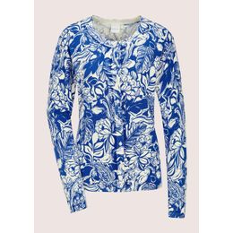 Madeleine Mode MADELEINE Damen Strickjacke "Strickjacke Blumige Feinstrick-Jacke, Langarm, Knopfleiste", blau, Modern, Gr. 34, Obermaterial: 71% Viskose CV. 29%