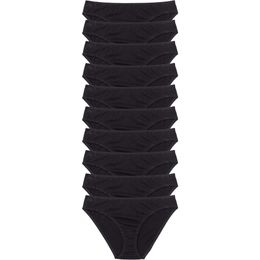 bonprix Damen Slip "Slip (10er Pack)", Gr. 48, schwarz, Obermaterial: 100% Baumwolle, Unterhosen, bequeme Passform, aus Baumwolle, verschiedene