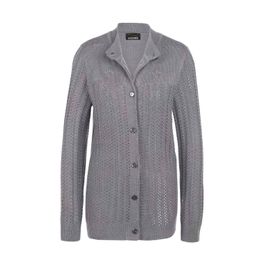 GOLDNER Damen Strickjacke "Ajourstrickjacke", grau, Gr. 44, Obermaterial: 100% Polyacryl PAN., Strickjacken, H&uuml;bsche Strickbl&uuml;ten mit gl&auml;nzenden