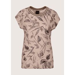 Madeleine Mode Kurzarmshirt MADELEINE "Printshirt Grafisches Shirt mit All-Over-Print, Kurzarm", Damen, Gr. 34, beige (berber, schwarz), Obermaterial: 95% Viskose CV. 5% Elasthan EL., Modern, Shirts, Ringelblende