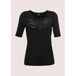 Madeleine Mode MADELEINE Damen Kurzarmshirt "Shirt Glamour&ouml;ses Oberteil mit Stra&szlig;steinen", schwarz, Modern, Gr. 38, Obermaterial: 95% Viskose CV. 5% Elasthan EL.,