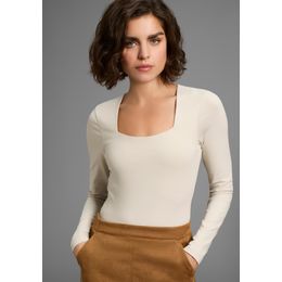 Laura Scott Damen Langarmbody, schwarz, Basic, Gr. 36, unifarben, Jersey, Obermaterial: 95% Baumwolle, 5% Elasthan, Bodys, mit Karree-Ausschnitt,