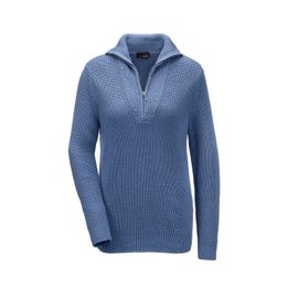 GOLDNER Damen Strickpullover "Kurzgr&ouml;&szlig;e Sportiver Troyer mit Baumwollanteil", blau, Gr. 24, Obermaterial: 50% Baumwolle CO. 50% Polyacryl PAN.,