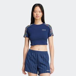 Damen T-Shirt "adidas originals X LIBERTY LONDON 3-STREIFEN INFILL BABY", blau, Gr. L, adidas originals, Obermaterial: 95% Baumwolle, 5% Elasthan,