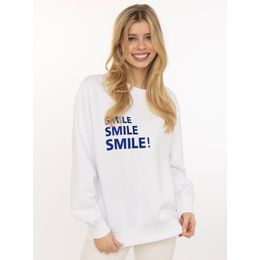 Zwillingsherz Damen Hoodie ""Smile Smile Smile""wei&szlig;, Gr. S, Sweatware, Obermaterial: 50% Baumwolle, 50% Polyester, Sweatshirts, Rundhals, Stickerei