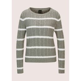 Madeleine Mode MADELEINE Damen Longpullover "Strickpullover Moderner Baumwollpullover mit Zopfmuster und Ringel-Design", wei&szlig;, Modern, Gr. 44, Obermaterial: 100%