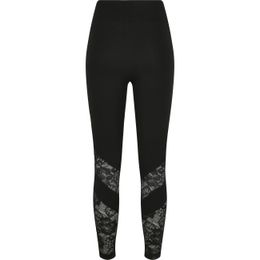 Urban Classics Damen Leggings "Urban Classics Damen Ladies Highwaist Lace Inset Leggings", schwarz, Gr. S, unifarben, 94% Baumwolle, 6% Elasthan,
