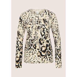 Madeleine Mode MADELEINE Damen Longpullover "Feinstrickpullover Wollpullover mit Animal-Print", wei&szlig;, Modern, Gr. 36, Obermaterial: 90% Schurwolle WV. 10% Kaschmir