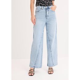 bonprix Wide-Leg-Jeans High Waist Low Stretch, blau, mit Baumwolle