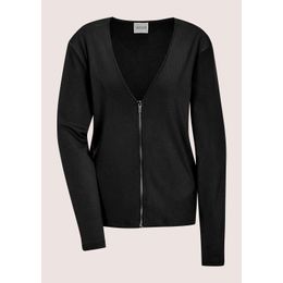 Madeleine Mode MADELEINE Damen Langarmshirt "Shirtjacke Elegante Viskosejacke mit Rei&szlig;verschluss", schwarz, Modern, Gr. 38, Obermaterial: 70% Viskose CV. 25%