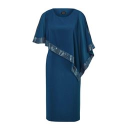 GOLDNER Damen Abendkleid "Kurzgr&ouml;&szlig;e Kleid mit raffiniertem Chiffon&uuml;berwurf", blau, festlich, Gr. 19, Obermaterial: 96% Polyester PES. 4% Elasthan