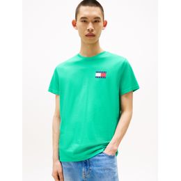 Tommy Jeans Herren T-Shirt "TJM SLIM FIT ESSENTIAL FLAG"hawaiian turquoise, Gr. M, unifarben, Single Jersey, Obermaterial: 100% Baumwolle, Shirts,