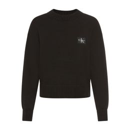 Damen Strickpullover, schwarz, Gr. XL, Calvin Klein Jeans, unifarben, Strick, Obermaterial: 100% Baumwolle, Pullover, breite Rippb&uuml;ndchen,