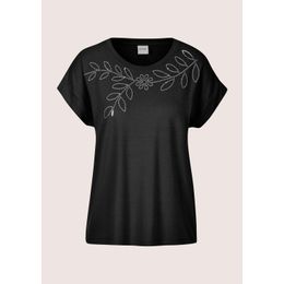 Madeleine Mode MADELEINE Damen Kurzarmshirt "Blusenshirt Elegantes T-Shirt mit Glanzeffekten", schwarz, Modern, Gr. 40, Obermaterial: 92% Viskose CV. 8% Elasthan