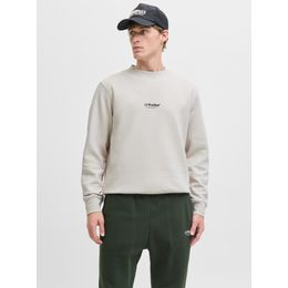 Jack & Jones JACK & JONES Herren Sweatshirt "JJESOHO SWEAT CREW NECK NOOS", beige, Gr. XS, bedruckt, angeraute Sweatware, Obermaterial: 80% Baumwolle, 20%