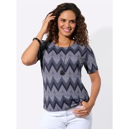 Casual Looks Damen Rundhalsshirt "Kurzarm-Shirt"wei&szlig;, marine, bedruckt, Gr. 54, gemustert, mehrfarbig, 95% Viskose, 5% Elasthan, Shirts