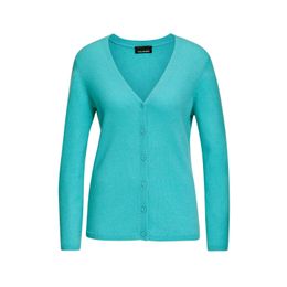 GOLDNER Damen Strickjacke "Kurzgr&ouml;&szlig;e Weiche Kaschmirstrickjacke mit V-Ausschnitt", blau, Gr. 21, Obermaterial: 100% Kaschmir WS., Strickjacken, Ohne