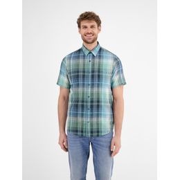 Lerros Herren Kurzarmhemd "Sommerliches Karohemd mit Leinenanteil", blau, Gr. M, 71% Baumwolle, 29% Leinen, Hemden