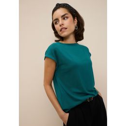 Tamaris Damen T-Shirt "mit Rundhals und lockerem Schnitt, aus angenehmem Viskose-Jersey", blau, Basic, Gr. 38, unifarben, Single Jersey,