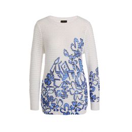 GOLDNER Damen Rundhalspullover "Kurzgr&ouml;&szlig;e Eleganter Pullover mit Kontrastdruck", wei&szlig;, Gr. 19, Obermaterial: 60% Polyester PES. 40% Baumwolle CO.,