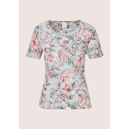 Madeleine Mode MADELEINE Damen Longpullover "Strickshirt Sommerpullover mit floralem Print", gr&uuml;n, Modern, Gr. 34, Obermaterial: 50% Baumwolle CO. 50% Polyester