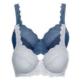 bonprix Damen B&uuml;gel-BH "B&uuml;gel-BH mit zarter Spitze (2er Pack)", Gr. 100, grau, Obermaterial: 88% Polyester, 12% Elasthan. Futter: 90% Polyamid, 10%