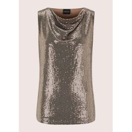 Madeleine Mode MADELEINE Damen Kurzarmshirt "Shirt Kurzarm-Oberteil mit Wasserfall-Ausschnitt", gold, Modern, Gr. 38, Obermaterial: 92% Polyamid PA. 5% Elasthan EL.
