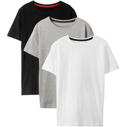 bonprix Jungen T-Shirt "T-Shirt mit Baumwolle (3er Pack)", schwarz, Gr. 164, Obermaterial: 100% Baumwolle, Shirts, regular fit Passform,