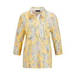 GOLDNER Damen Kurzarmshirt "Druckshirt mit Paisley-Muster", gelb, Gr. 48, Obermaterial: 94% Baumwolle CO. 6% Elasthan EL., Shirts, Knopfleiste