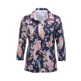 GOLDNER Damen Poloshirt "Kurzgr&ouml;&szlig;e Printshirt mit Paisley-Muster", blau, Gr. 22, Obermaterial: 94% Baumwolle CO. 6% Elasthan EL., Shirts, Ohne