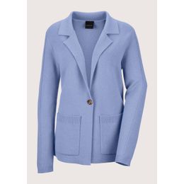 Madeleine Mode MADELEINE Damen Strickjacke "Strickblazer Strickjacke aus Merinowolle und Kaschmir", blau, Modern, Gr. 42, Obermaterial: 90% Schurwolle WV. 10%