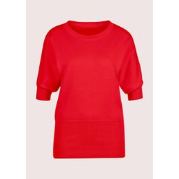 Madeleine Mode MADELEINE Damen Longpullover "Feinstricktop Sommerlicher Baumwollpullover mit breitem Bund", rot, Modern, Gr. 34, Obermaterial: 100% Baumwolle CO.,