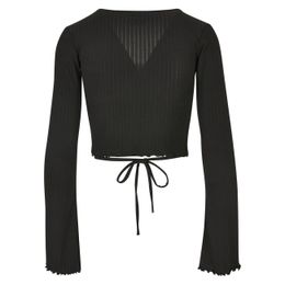 Urban Classics Damen Langarmshirt "Urban Classics Damen Ladies Cropped Rib Wrapped Longsleeve", schwarz, Gr. L, unifarben, 95% Polyester, 5%