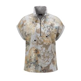 GOLDNER Damen Kurzarmshirt "Baumwollsweater mit Metallic-Muster", grau, Gr. 42, Obermaterial: 50% Baumwolle CO. 50% Polyester PES., Shirts,
