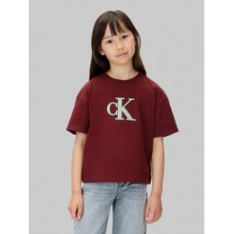 M&auml;dchen T-Shirt "FESTIVE GRAPHIC SS T-SHIRT"raspberry chocolate, Gr. 4, Calvin Klein Jeans, unifarben, Single Jersey, Obermaterial: 100% Baumwolle,