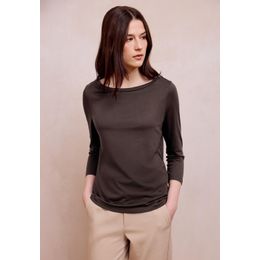 Damen 3/4-Arm-Shirtplummy braun, Gr. 38, STREET ONE STUDIO, unifarben, Web, 50% Modal, 50% Baumwolle, Shirts, Jersey