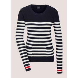 Madeleine Mode MADELEINE Damen Longpullover "Streifenpullover Feinstrickpullover mit Streifenmuster", blau, Modern, Gr. 48, Obermaterial: 90% Viskose CV. 10%