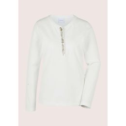 Madeleine Mode MADELEINE Damen Langarmshirt "Blusenshirt Elegantes Shirt mit Schmucksteinen", wei&szlig;, Modern, Gr. 42, Obermaterial: 92% Baumwolle CO. 8% Elasthan EL.,