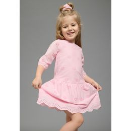 Kidsworld M&auml;dchen Spitzenkleid "Kleid mit Lochstickerei f&uuml;r M&auml;dchen"rosa, Gr. 122, bestickt, Popeline, Obermaterial: 100% Baumwolle, Kleider, aus