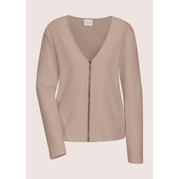 Madeleine Mode MADELEINE Damen Langarmshirt "Shirtjacke Elegante Viskosejacke mit Rei&szlig;verschluss", beige, Modern, Gr. 44, Obermaterial: 70% Viskose CV. 25%