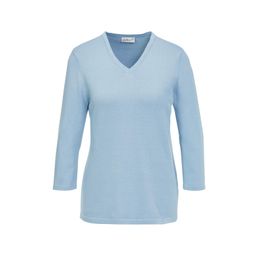 GOLDNER Damen Rundhalspullover "Pullover in hochwertiger Qualit&auml;t", blau, Gr. 46, Obermaterial: 100% Baumwolle CO., Pullover, Glitzersteine am