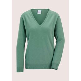 Madeleine Mode MADELEINE Damen Longpullover "Kaschmirpullover Casual Strickpullover mit V-Ausschnitt", gr&uuml;n, Modern, Gr. 36, Obermaterial: 100% Kaschmir WS.,