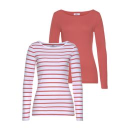 Flashlights Damen Langarmshirt "aus Baumwolle, Trendstarke Farben und Streifen, im Doppelpack", orange, Basic, Gr. 44, gestreift, unifarben,