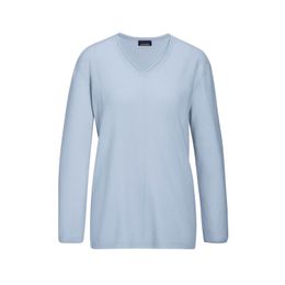 GOLDNER Damen Strickpullover "Kurzgr&ouml;&szlig;e Basicpullover mit V-Ausschnitt", blau, Gr. 21, Obermaterial: 100% Kaschmir WS., Pullover, Aufwendig in Form